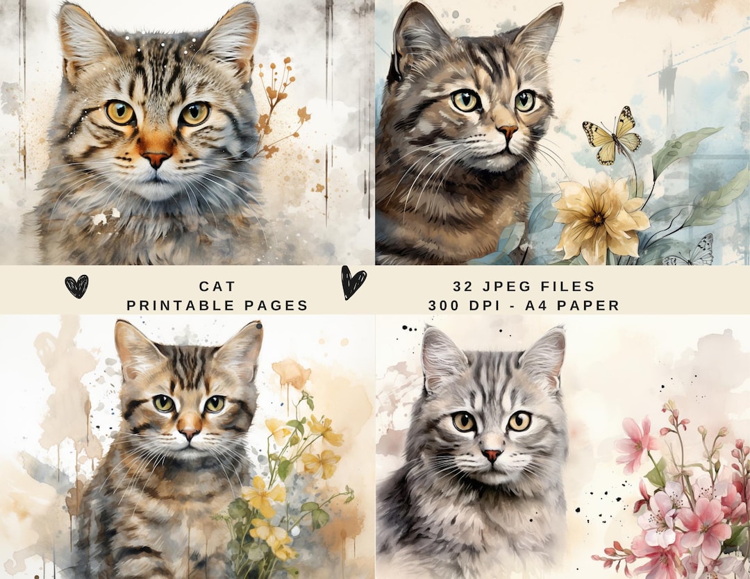 A4 Papers Beautiful Cats Papers Cat Designs 32 Printable Cat Papers Great for Many Creative ...