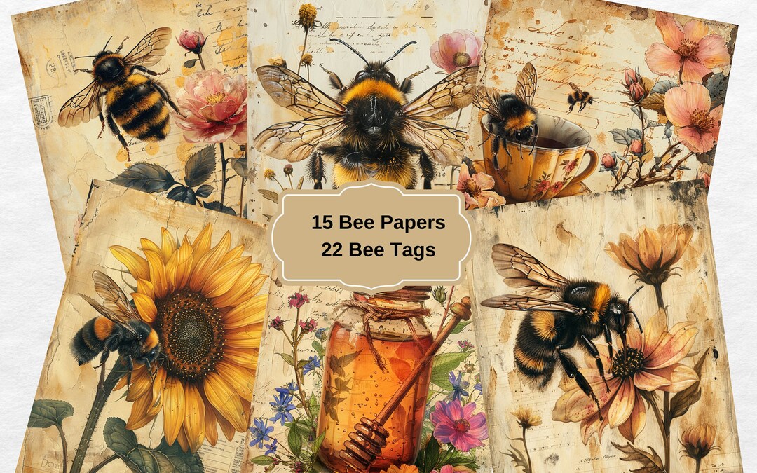 Honey Bees Junk Journal, Lavender Printable Ephemera Pages, Bee Pollen ...