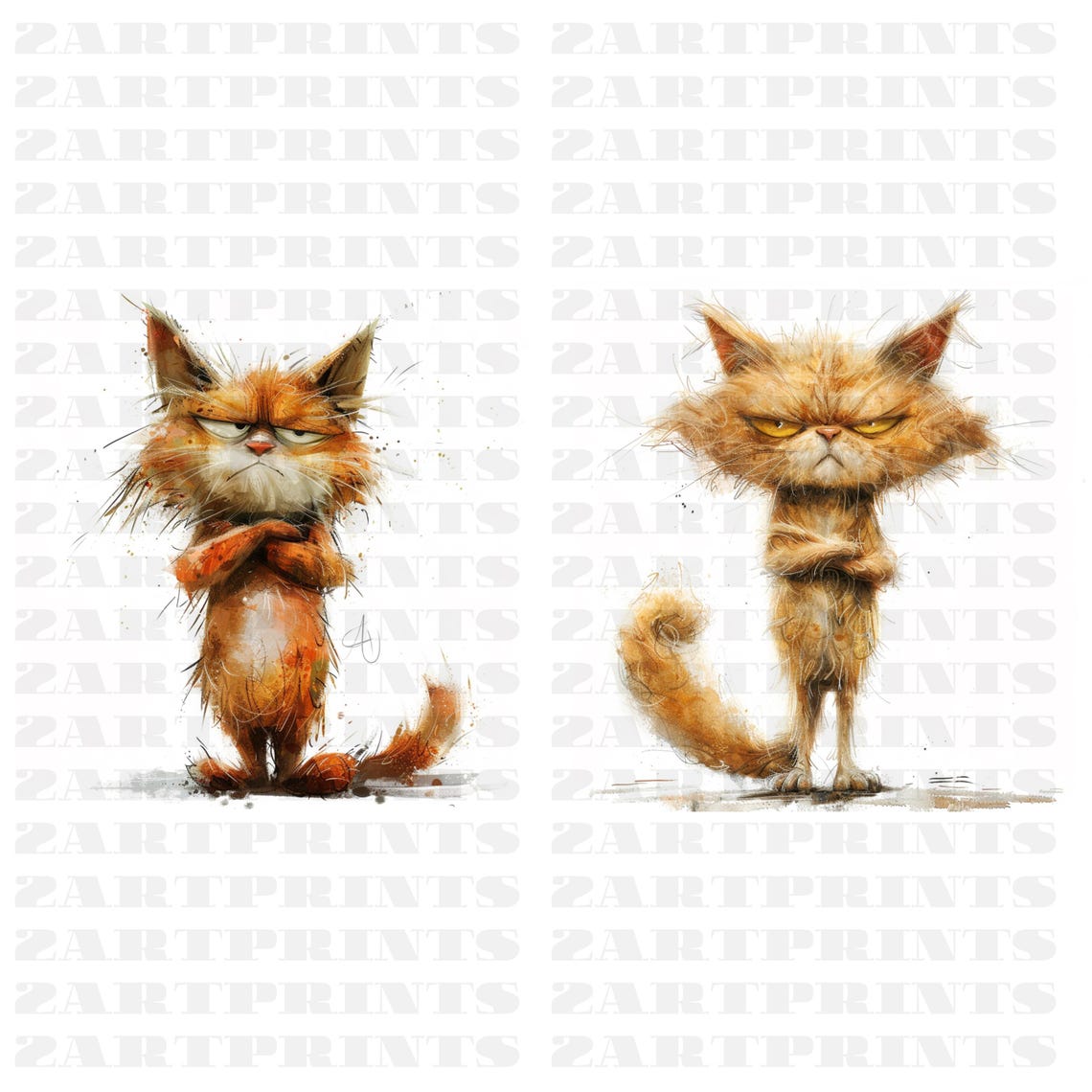 Frazzled Cat Clipart, Quirky Cat Clipart, Printable Watercolor Clipart ...