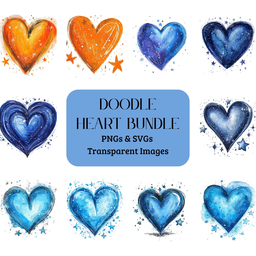 Doodle Hearts Clipart Designs PNG Bundle | Cute Heart Transparent PNG ...