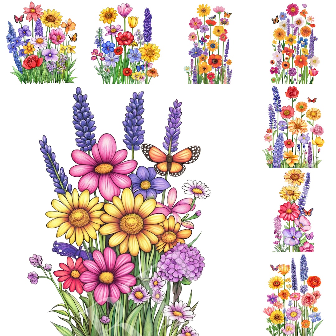 63 Watercolor Floral Borders PNG Frame Border Botanical Clipart Card ...