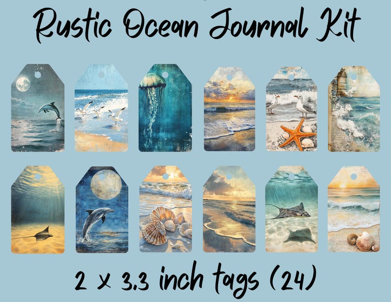 98 Coastal Ocean Junk Journal Kit: Beach Tags, Pockets, Papers | Summer ...