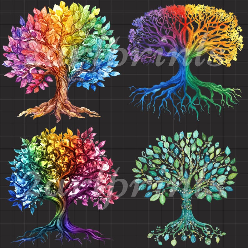 Vibrant Tree of Life PNG Clipart, Lively Watercolor Trees Bundle ...