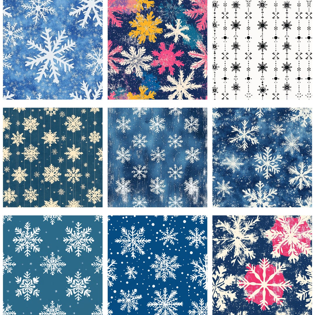 46 Snowflake Patterns, Digital Snowflake Printable Paper, Winter ...
