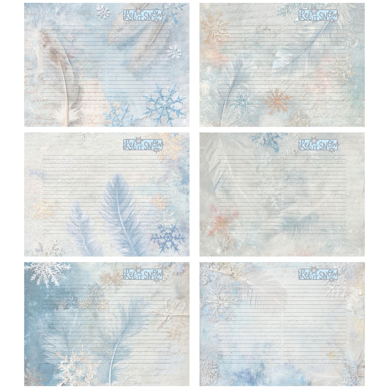 24 Printable Snowflake Lined Papers | Bundle for Winter Christmas ...