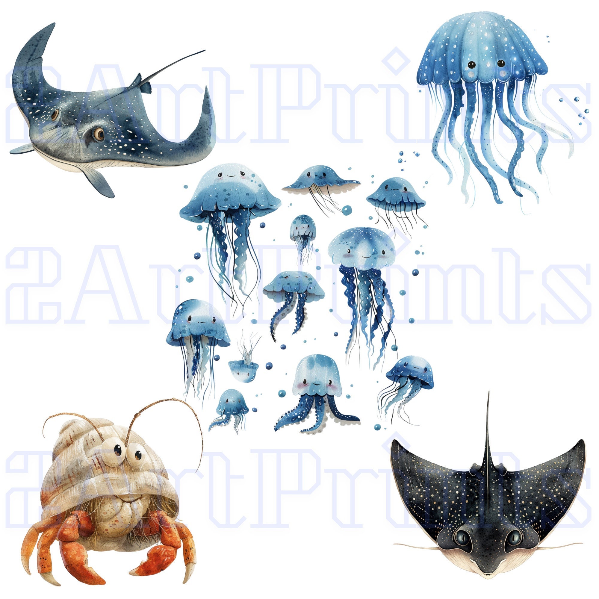 Watercolor Under the Sea Clipart Bundle, Ocean Nursery, Nautical ...