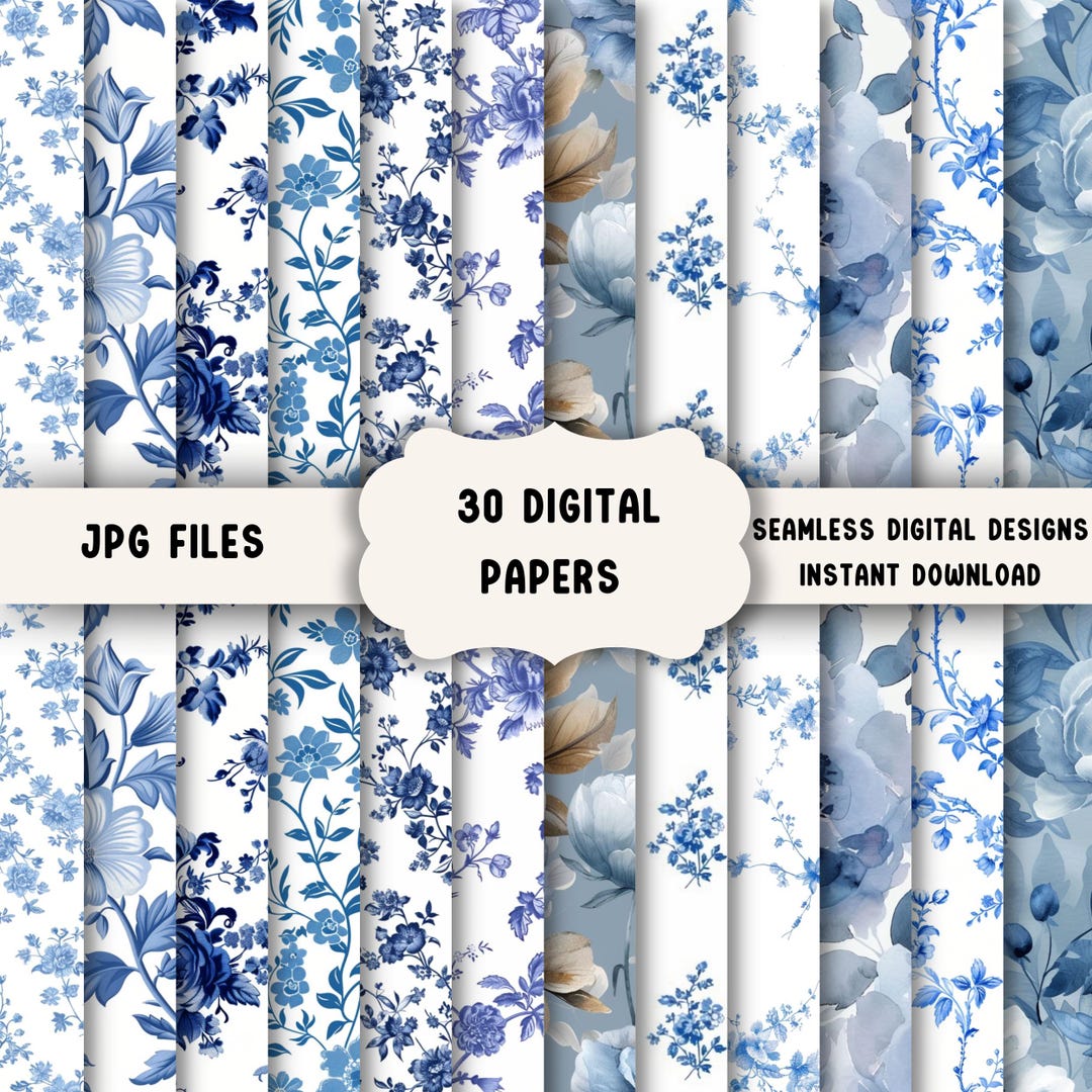 Watercolor Blue Flower Digital Paper,watercolor Blue Flower Backgrounds ...