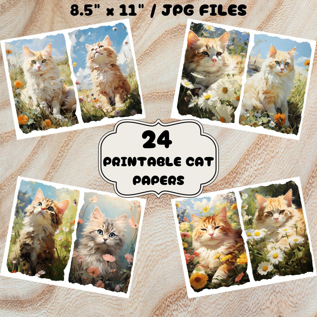 24 Junk Journal, Papers, Cat, Cats, Kitty, Scrapbook, Printable ...