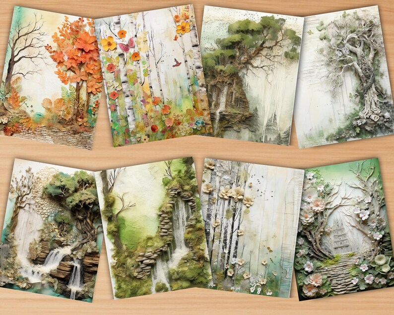 55 Printable Watercolor Forest Papers, Junk Journal Ephemera Digital ...