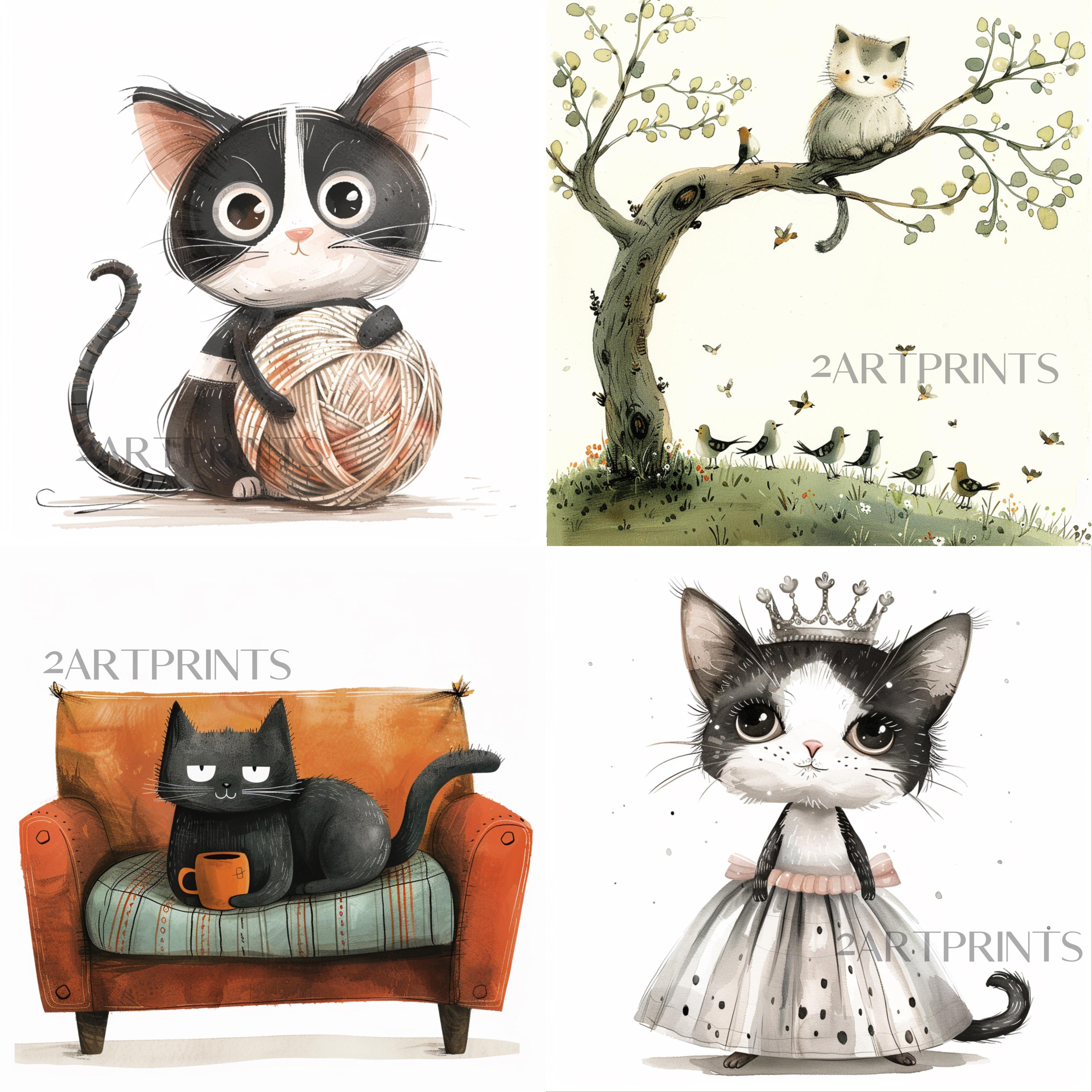 400+ Cute Cat Designs Clipart Bundle | Funny Cute Whimsical Kitty Clip ...