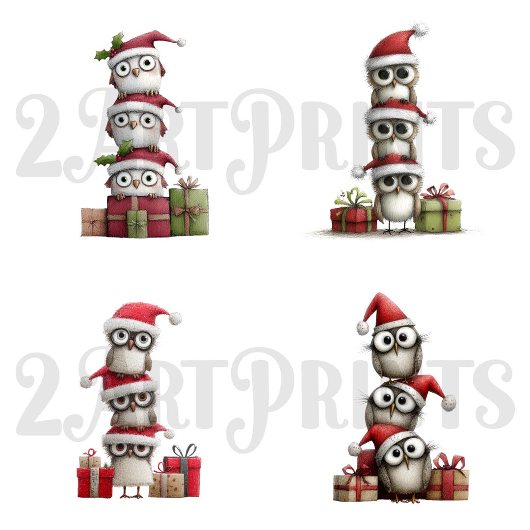 40 Christmas Winter Bird Owl Png Clipart Bundle, Holiday Owls, Cute ...