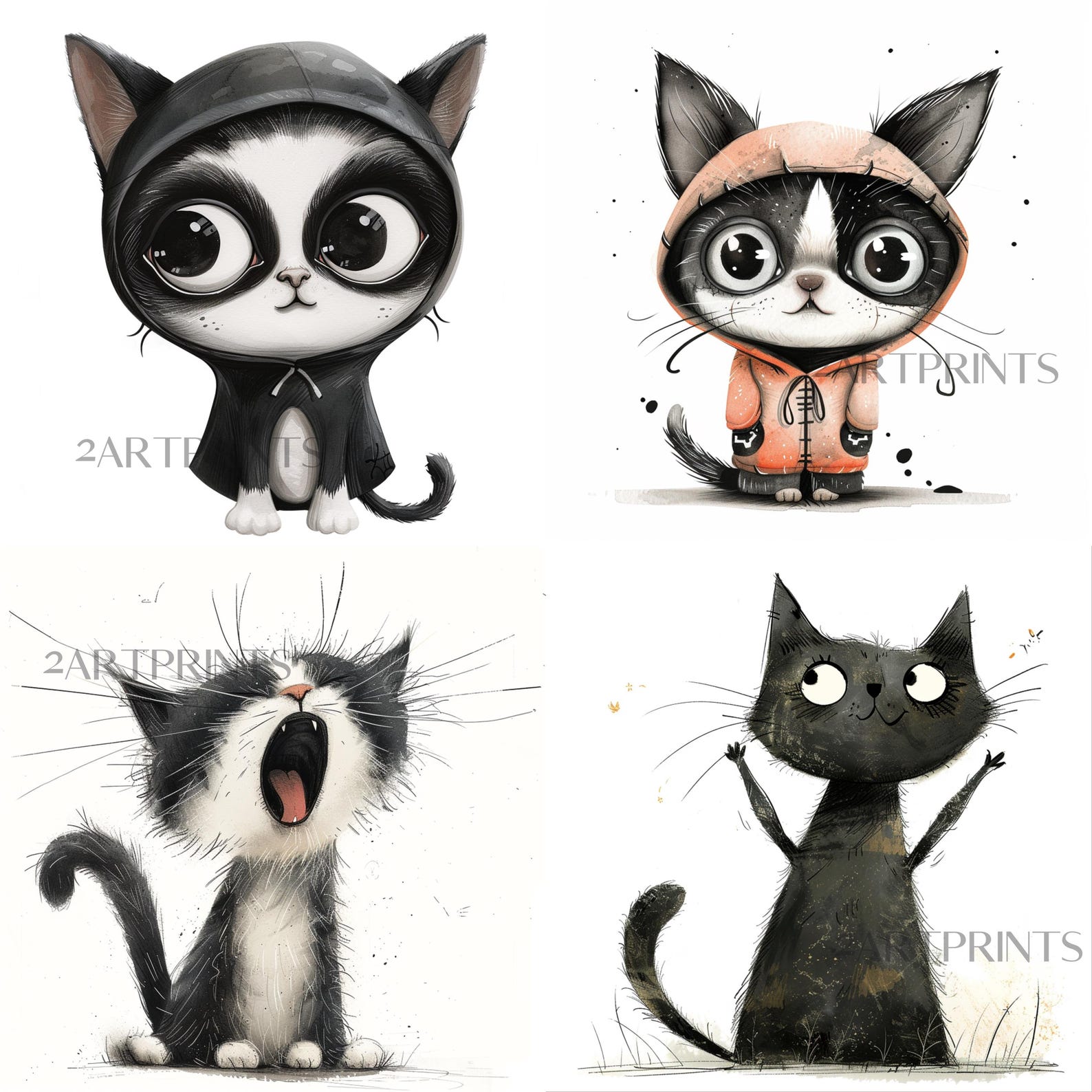 400+ Cute Cat Designs Clipart Bundle | Funny Cute Whimsical Kitty Clip ...