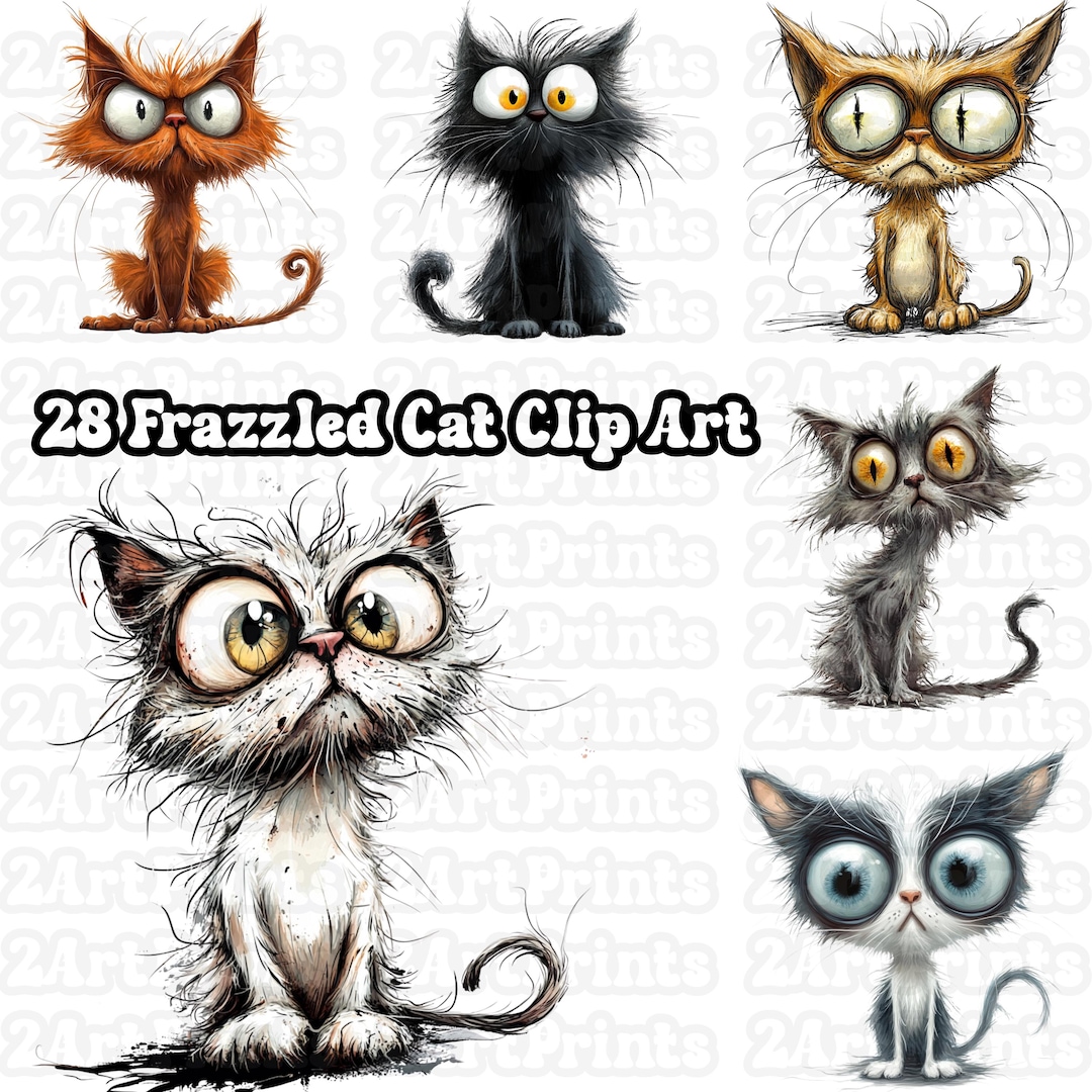 Funny Cats, Frazzled Cat Clipart, Quirky Cats, Animals, Cute Cat Clip ...