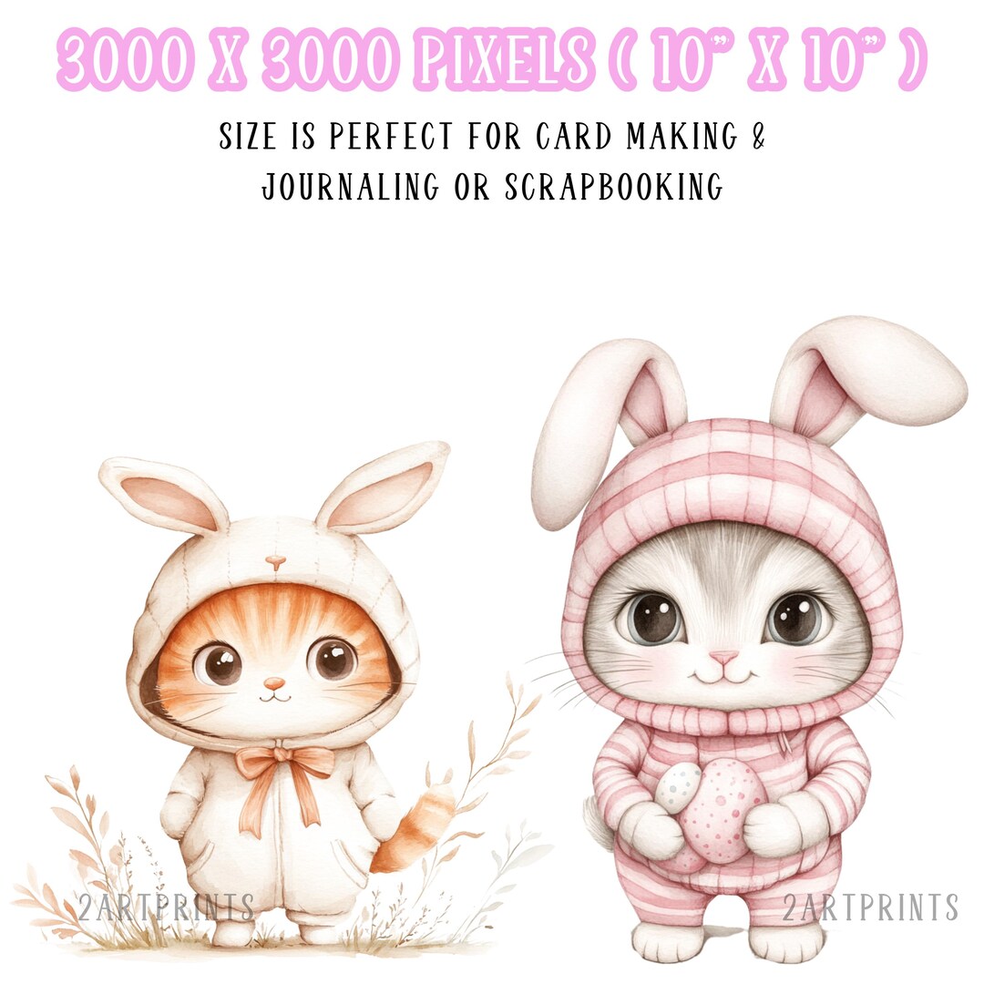 Kawaii Cats Wearing Bunny Ears Clipart, 43 Pngs, Kawaii Cat in Easter ...
