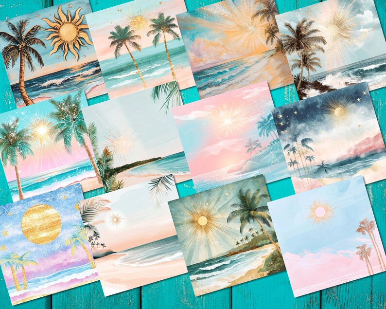 Summer Beach Digital Papers Bundle Beach Backdrop Backgrounds Clipart ...