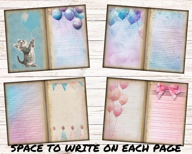 Heart Balloons Birthday Cake Papers, 32 Printable Celebration Papers - Etsy