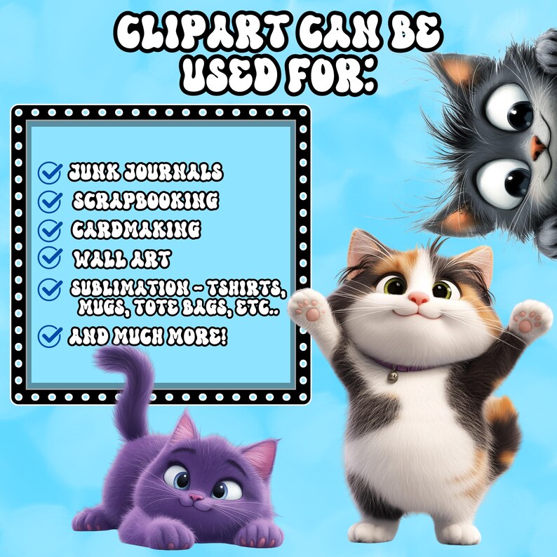 108 Cute Cat Clipart, PNG Cartoon Cats & Kitten Bundle (commercial Use ...