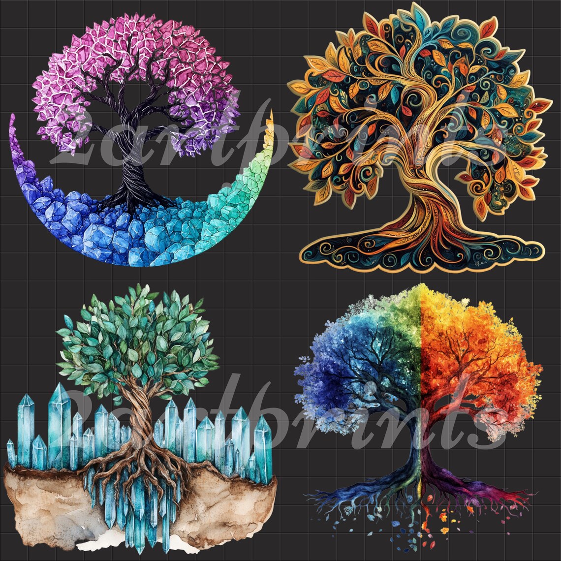 16 Vibrant Abstract Tree of Life PNG Clipart, Tree Wall Art, Tree ...