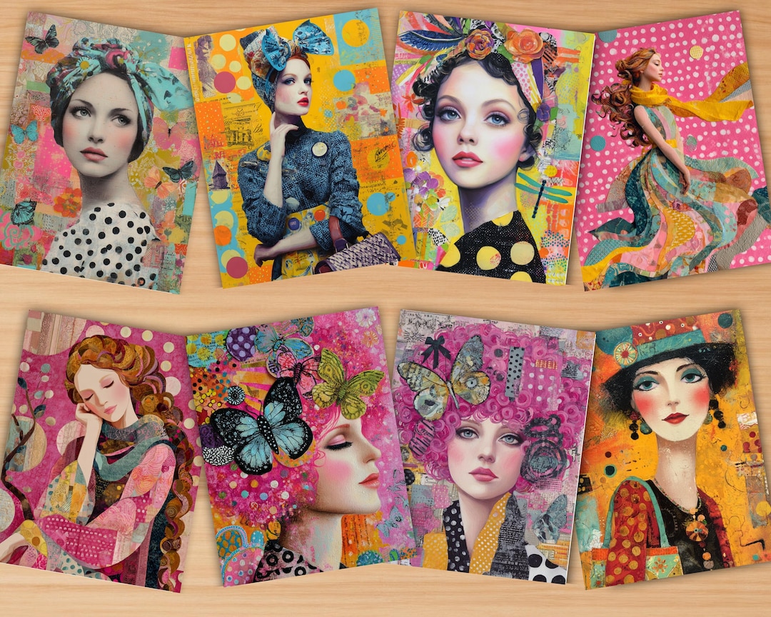48 Printable Ladies Collage Papers | Whimsical Women Mixed Media Junk ...