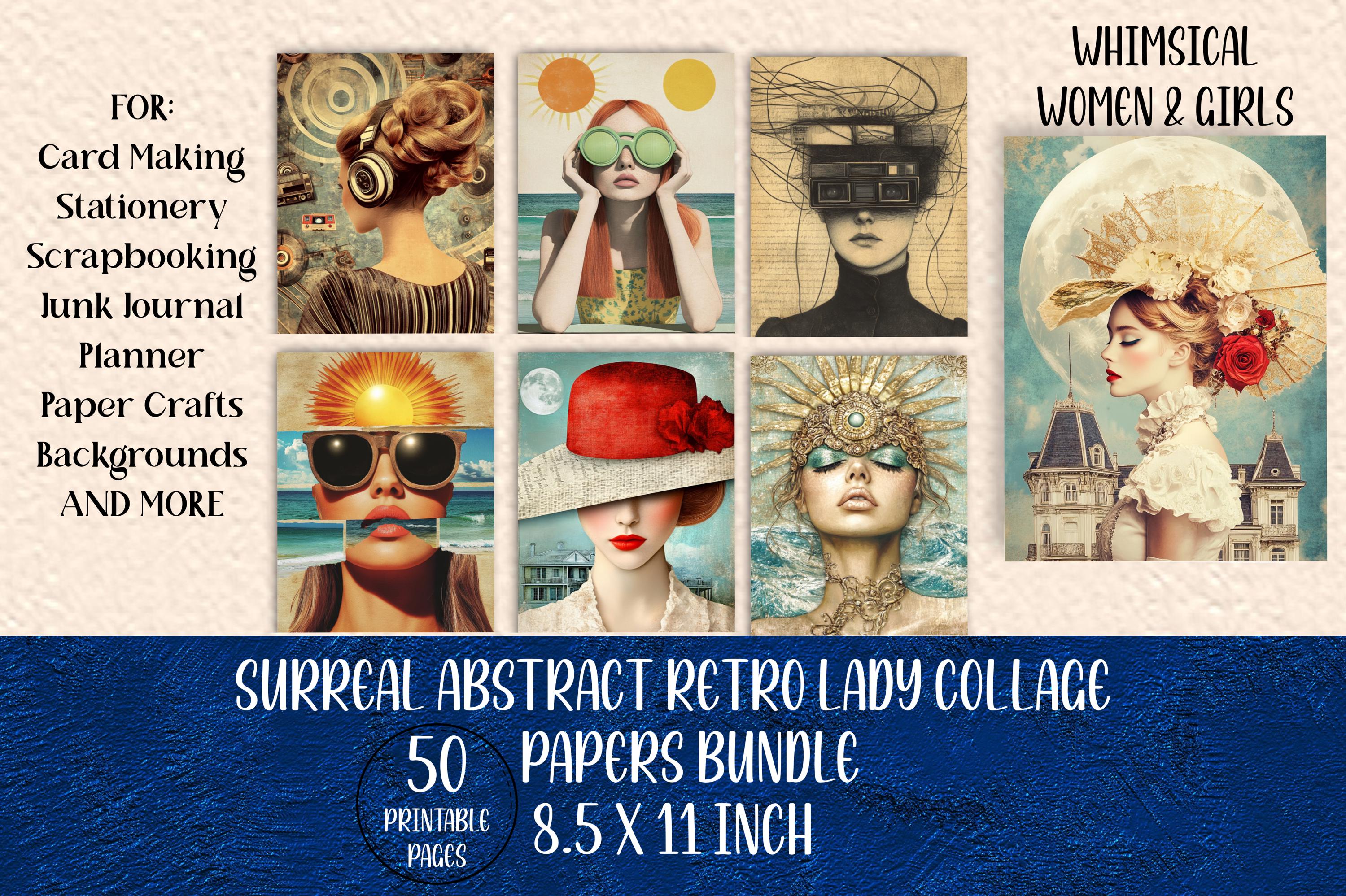 50 Printable Collage Women Papers Junk Journal Background, Trendy Retro ...