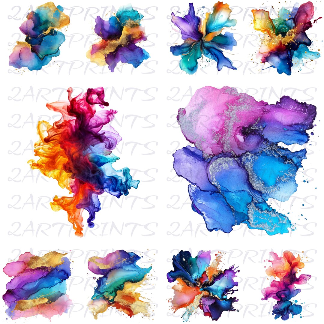 24 Pastel Watercolor Alcohol Ink Splash Clipart, Paint Splatter Png ...
