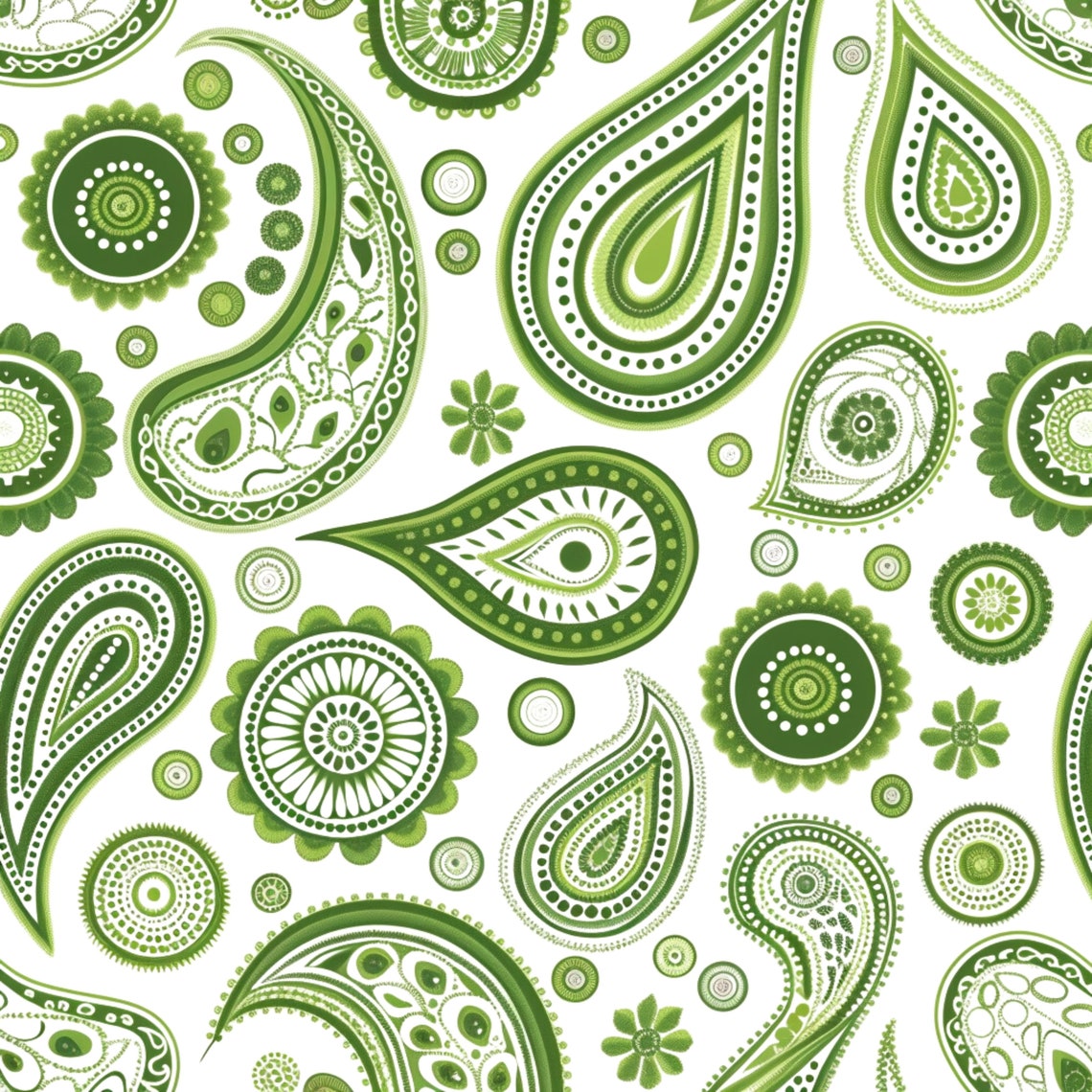 Seamless Green Paisley Pattern | SVG PNG Files | Indian Paisley Bandana ...