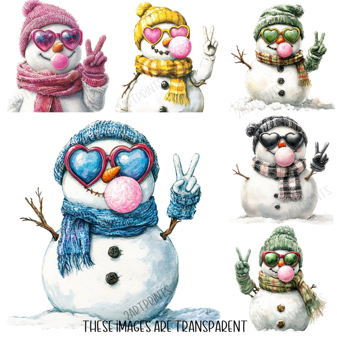 20 PNG Retro Cute Winter Snowmen Clipart, Snowman Illustration ...