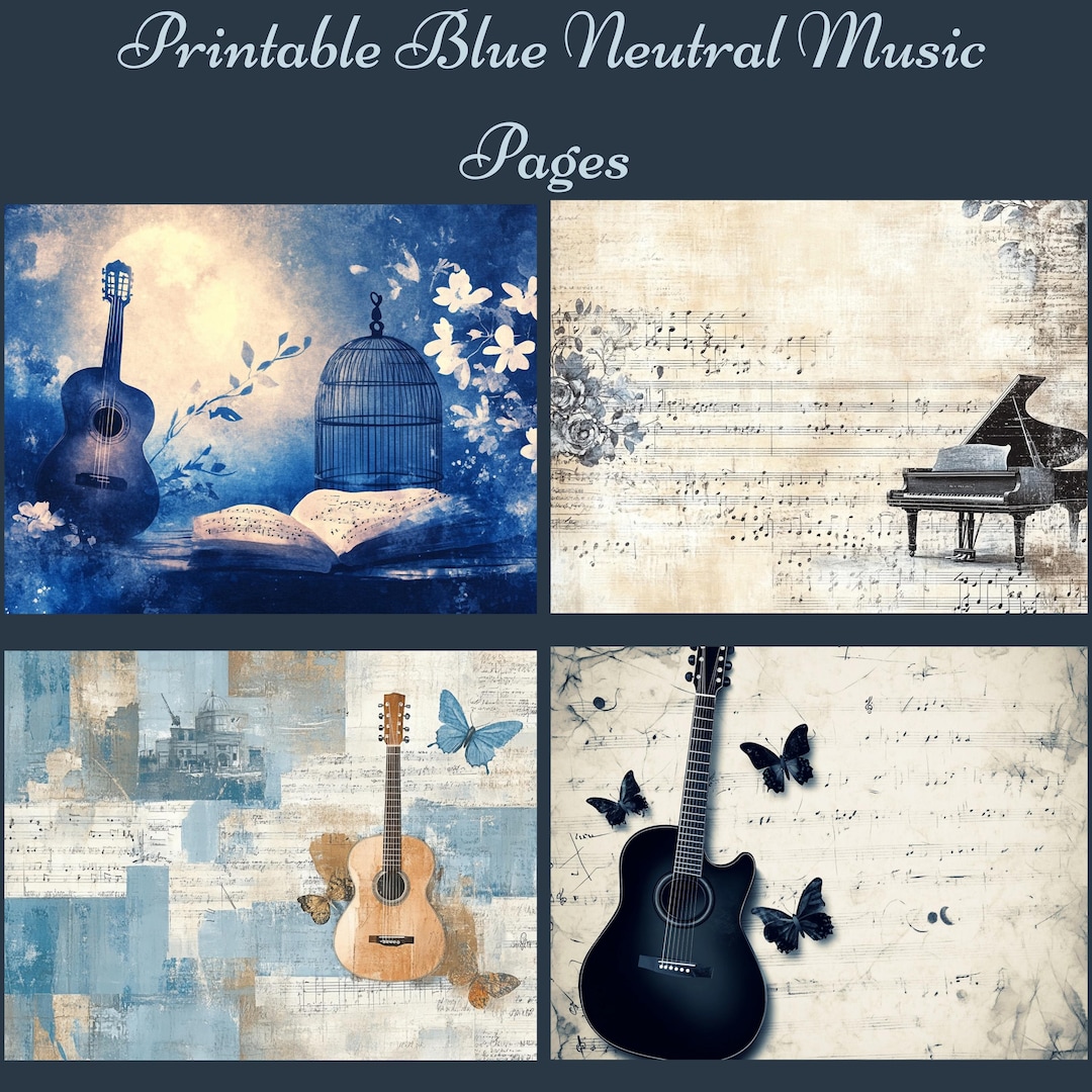 Guitar Music Junk Journal Pages, Piano Musical Background Scrapbooking ...