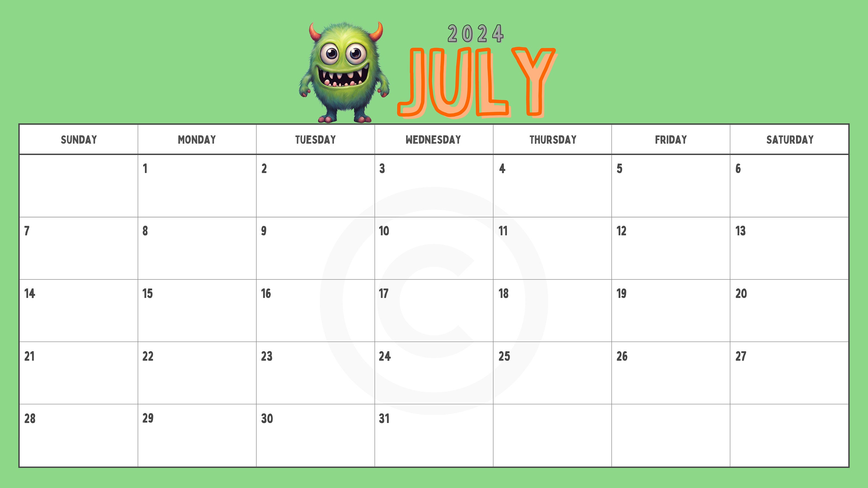 Kids Monster Calendar 2024 - Etsy