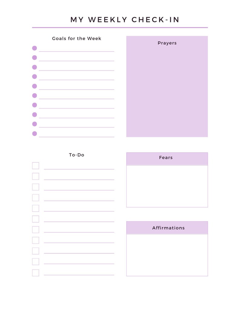 Weekly Check-in Planner Page Design in Purple - Etsy