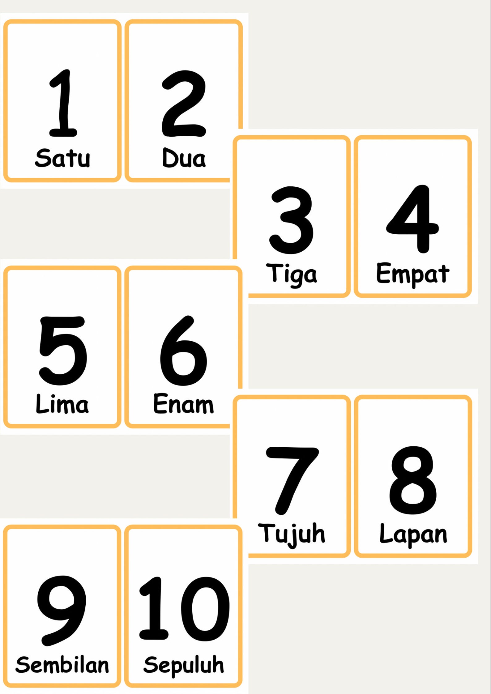 Bahasa Melayu Number Flashcard - Etsy