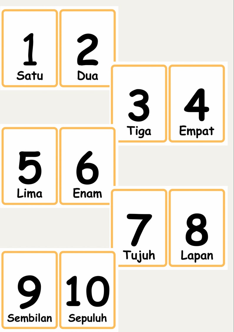 Bahasa Melayu Number Flashcard - Etsy
