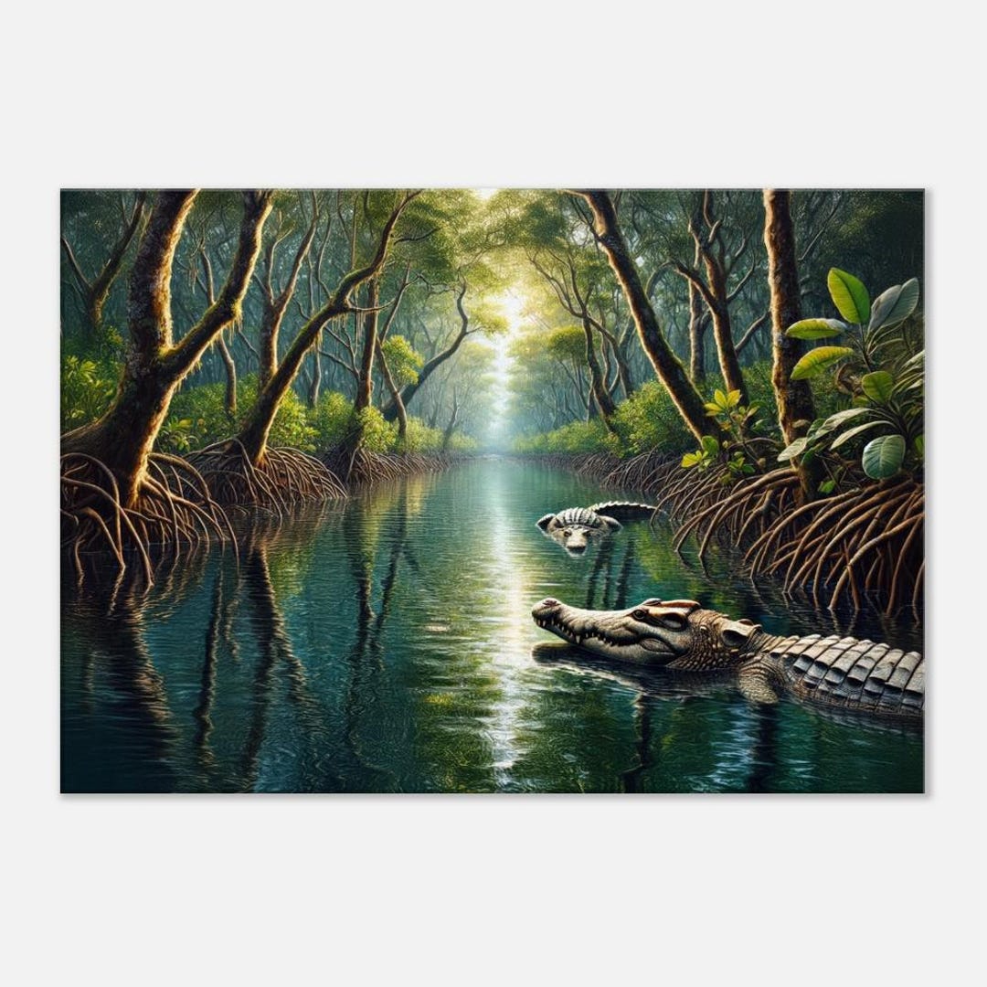 Sunderban Tidal Mangrove Forest Canvas Print, Crocodiles Indian Nature ...