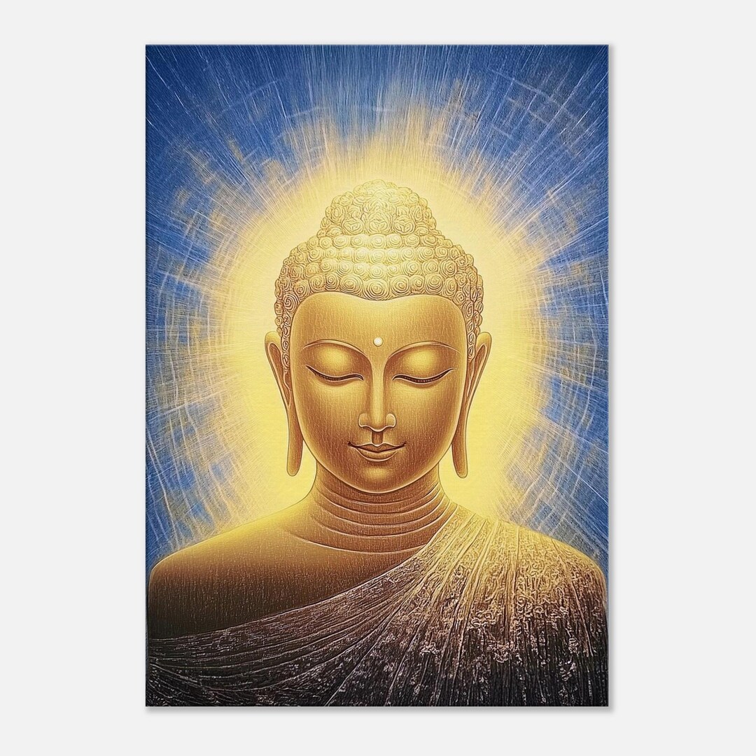 Golden Buddha Radiant Halo Canvas Print, Serene Meditation Wall Art ...