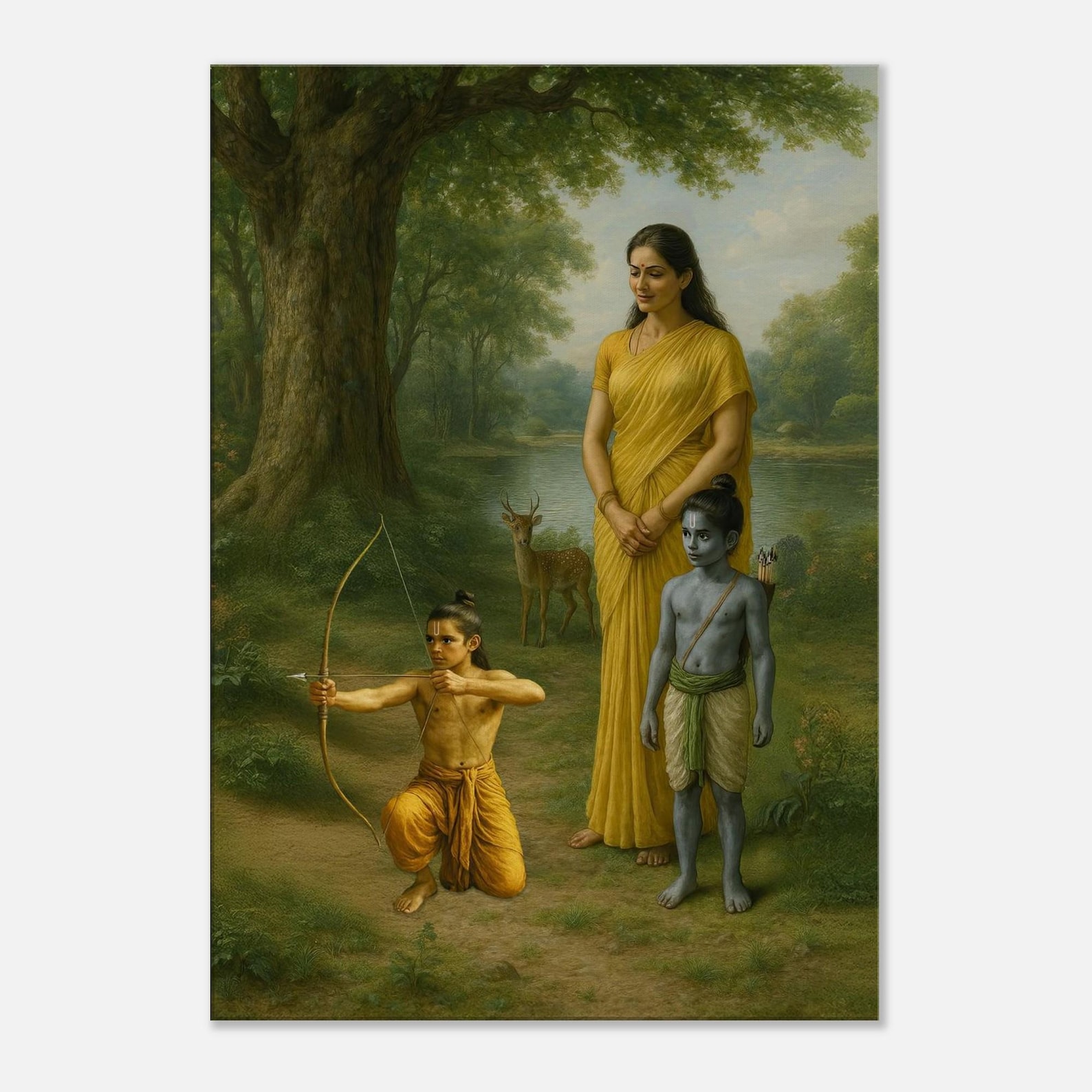 Sita With Luv and Kush Forest Scene Canvas Print, Lord Rama Sons, Hindu ...
