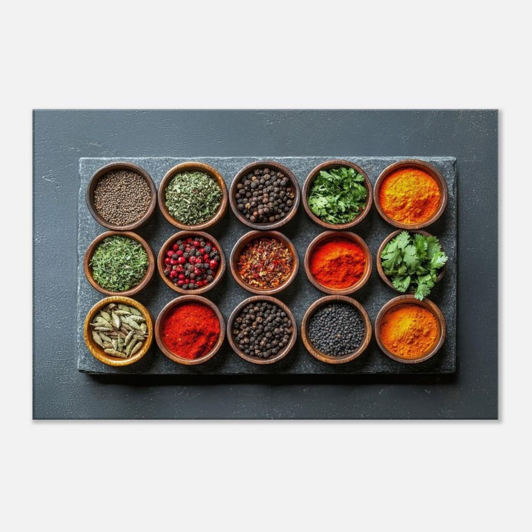 Indian Spices in Wooden Bowls Canvas Print, Wall Art Home Kitchen Decor ...