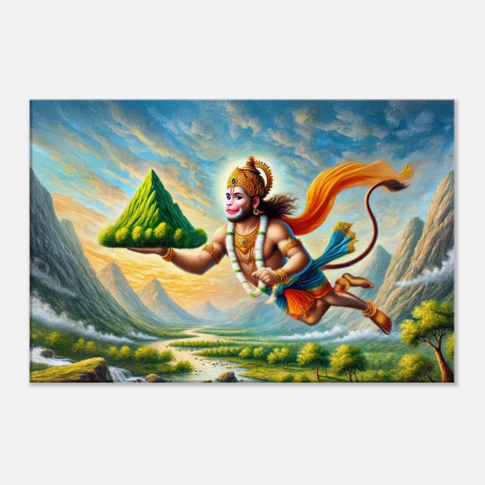 Lord Hanuman Flying With the Dronagiri Mountain Canvas Print, Sanjivani ...