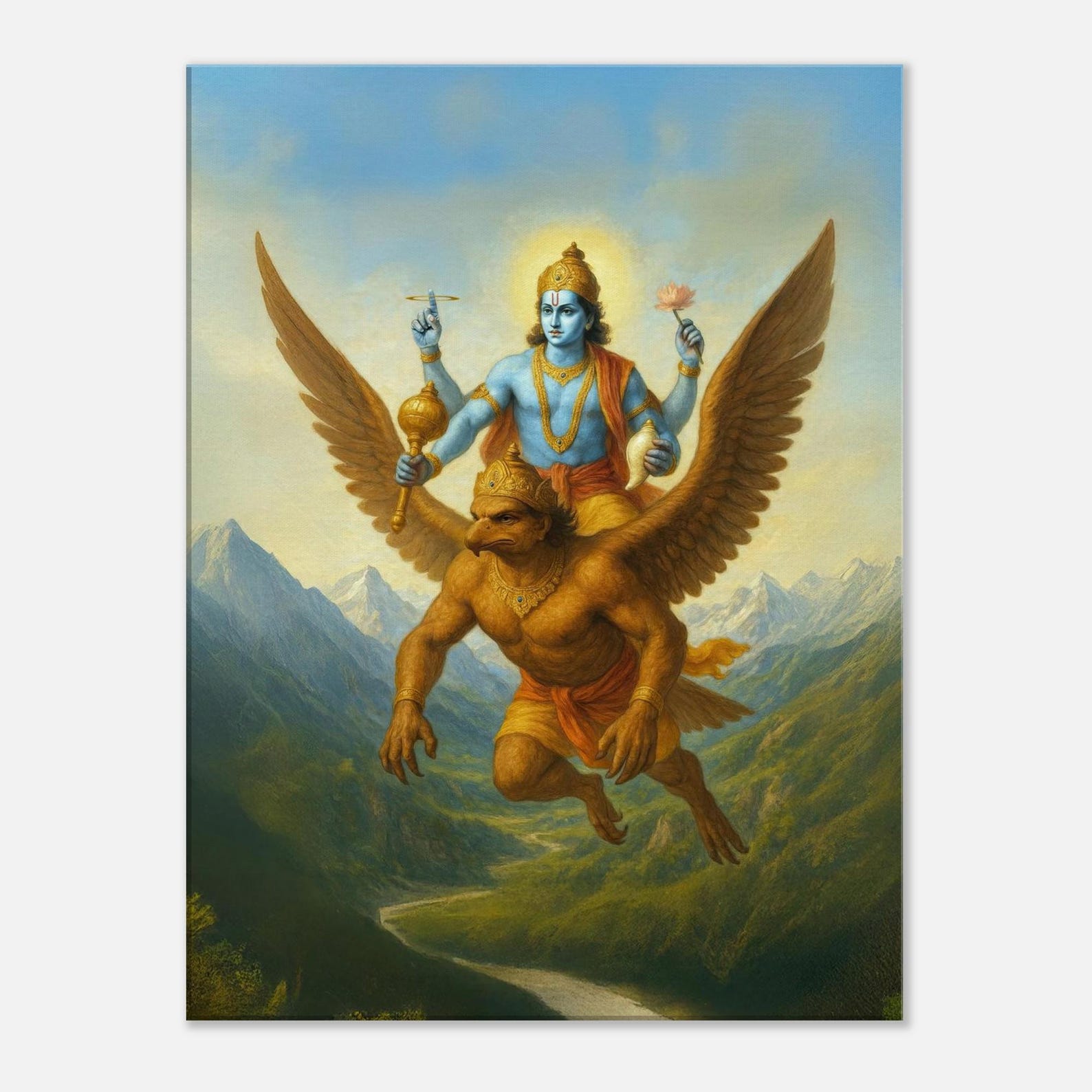 Lord Vishnu Flying on Garuda Canvas Print, Wall Art Home Office Room ...