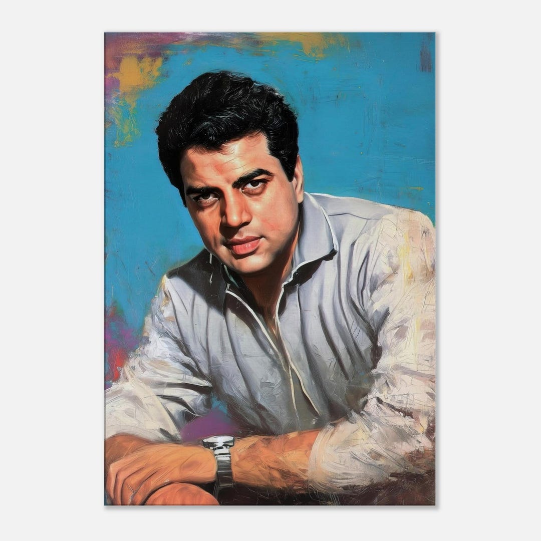 Dharmendra Retro Canvas Print, India Bollywood Heritage Fan Tribute ...