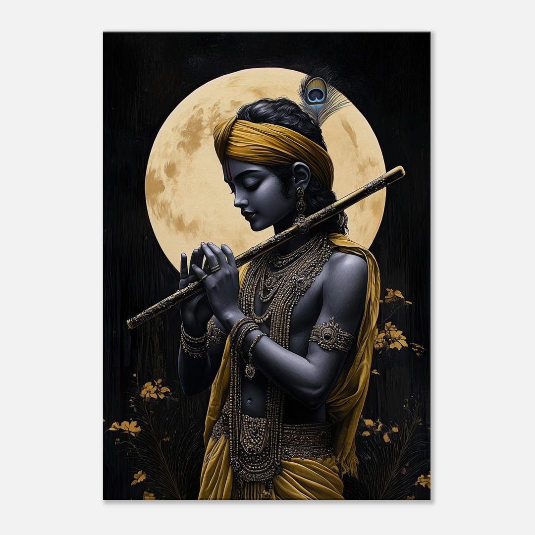 A Young Lord Krishna Under a Full Moon Canvas Print, Wall Art Home ...