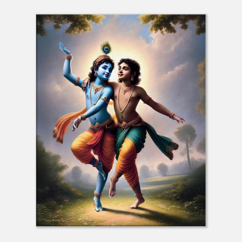 Lord Krishna and Balarama in Vrindavan Canvas Print, Wall Art Home ...
