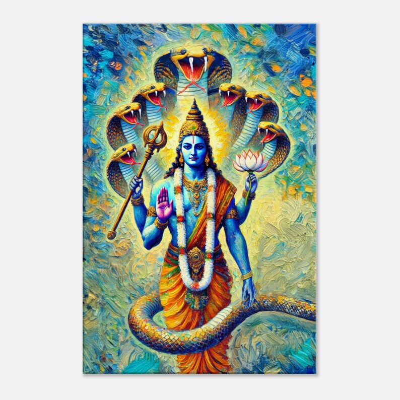Hindu God Vishnu With Sheshnag Canvas Print, Wall Art Home Office Dorm ...