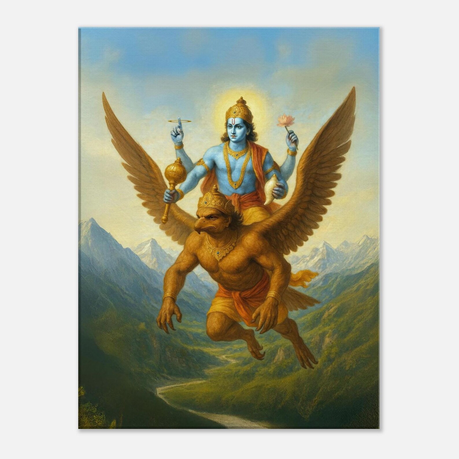 Lord Vishnu Flying on Garuda Canvas Print, Wall Art Home Office Room ...