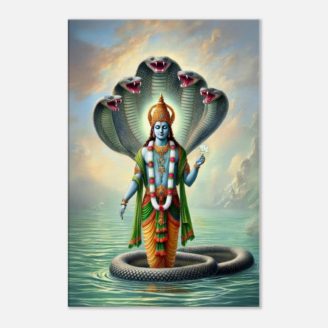 Lord Vishnu With Sheshanag Canvas Print, Wall Art Serpent Demigod Home ...