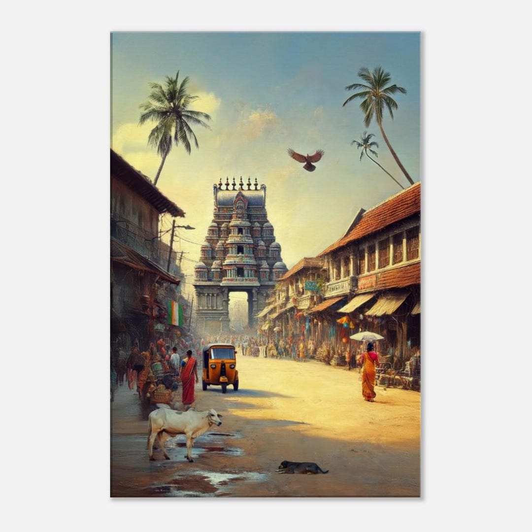 South Indian Temple Town Street Canvas Print, Wall Art Home Office ...