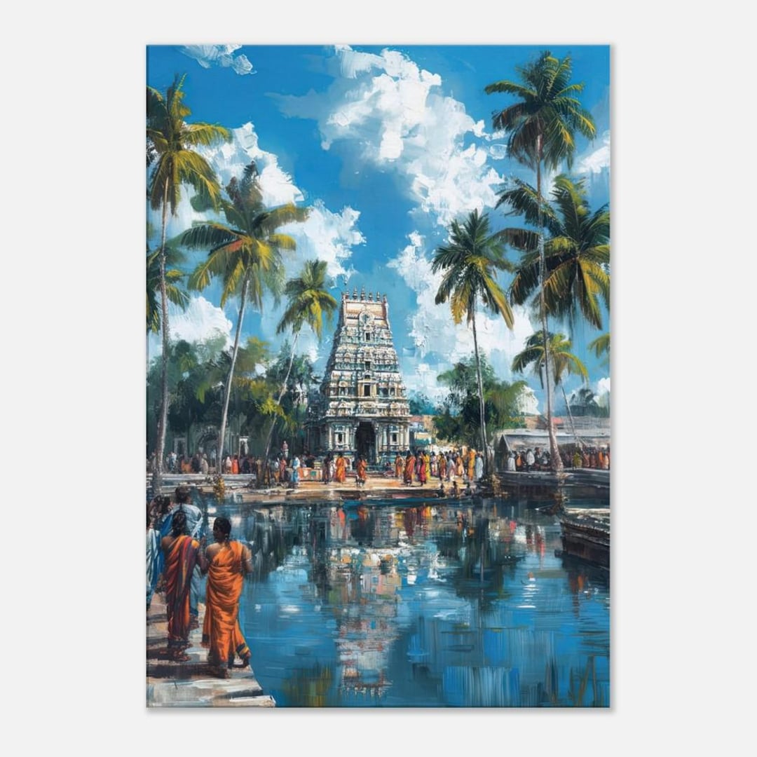 South Indian Temple and Tank Canvas Print, Tall Wall Art Home Office ...