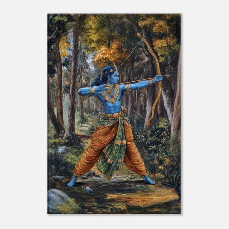 Lord Rama Prince of Ayodhaya in a Forest With a Drawn Bow Canvas Print ...