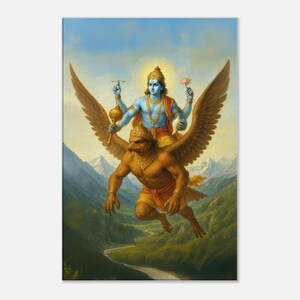 Lord Vishnu Flying on Garuda Canvas Print, Wall Art Home Office Room ...