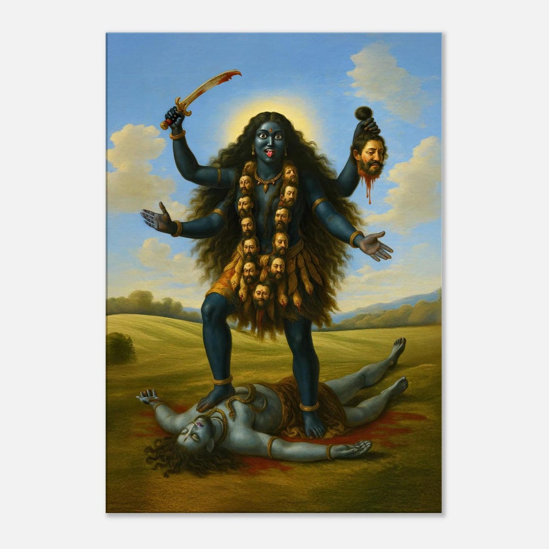 Lord Shiva Stops Kali's Destructive Rage by Lying in Her Path Canvas ...