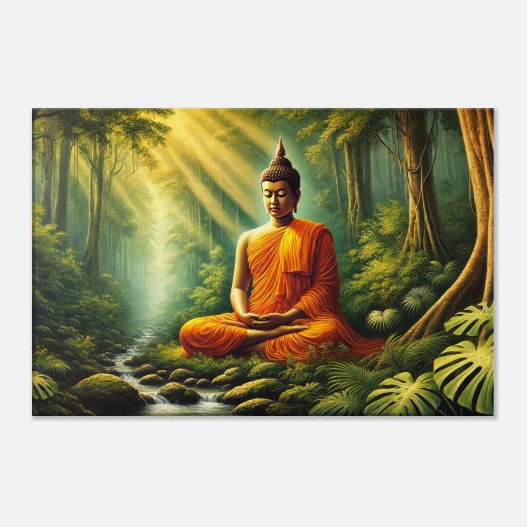 Buddha in Deep Meditation in a Forest, Canvas Print, Buddhist Asian ...